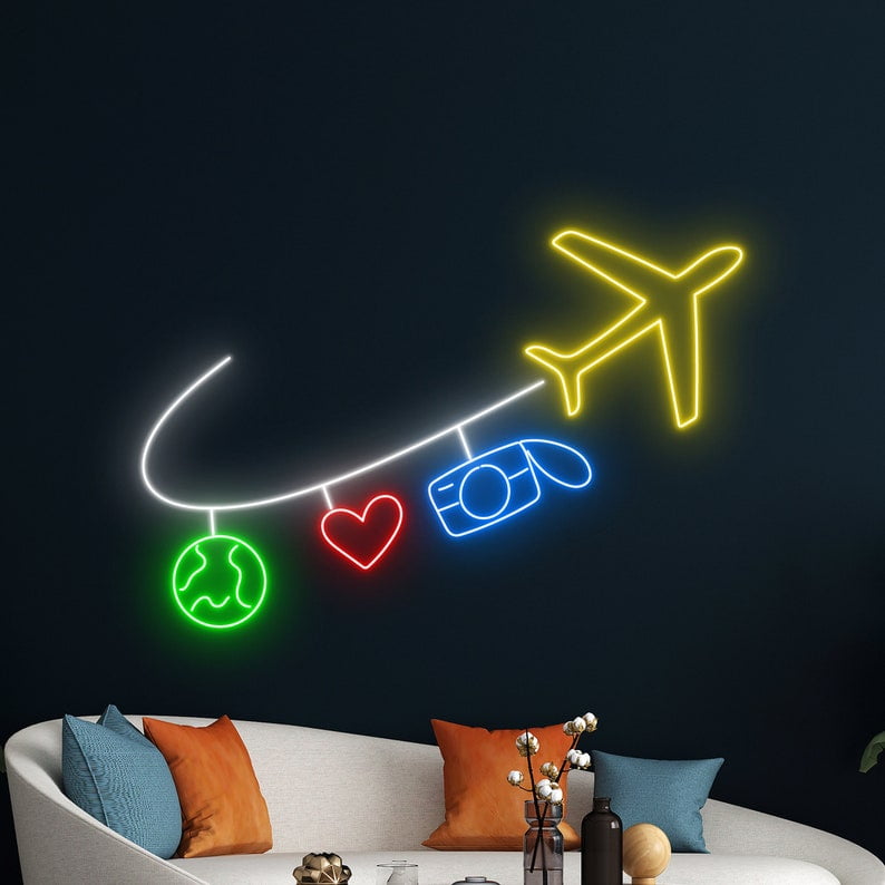 Handmadetneonsign AirPlane Travel Neon Sign, AirPlane Wall Art Decor ...