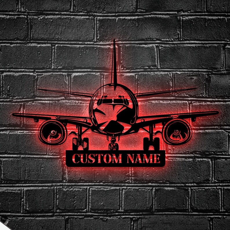Handmadetneonsign Airplane Metal Wall Art Light, Airplane Metal Sign ...