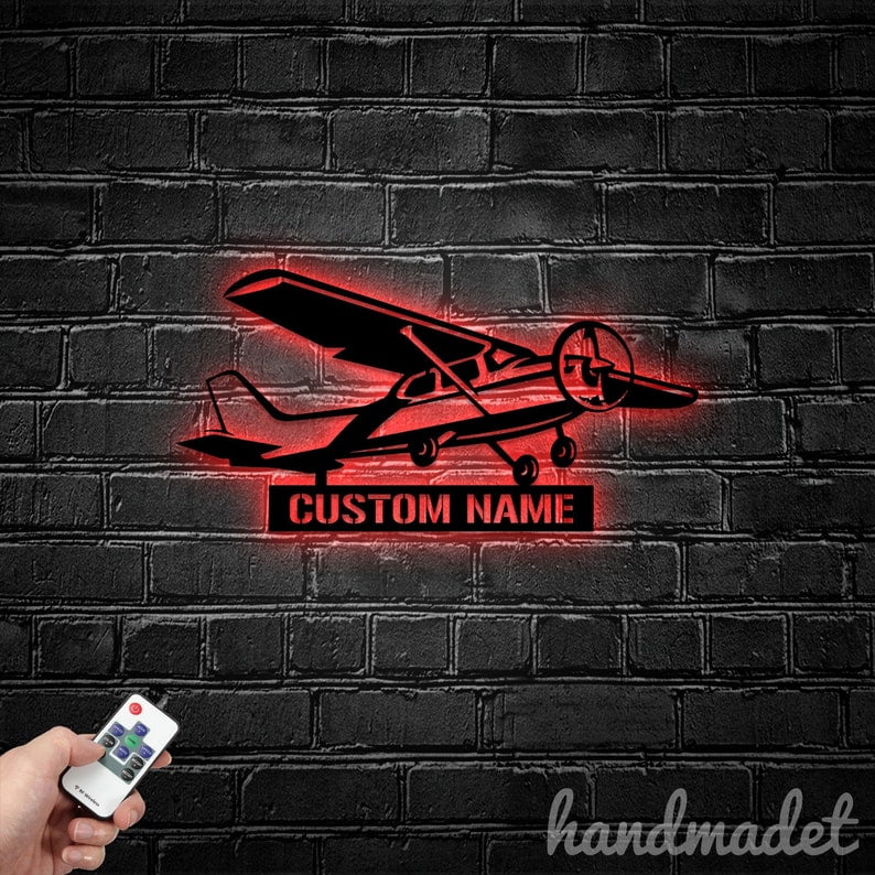 Handmadetneonsign Airplane Metal Wall Art Light, Airplane Metal Sign ...
