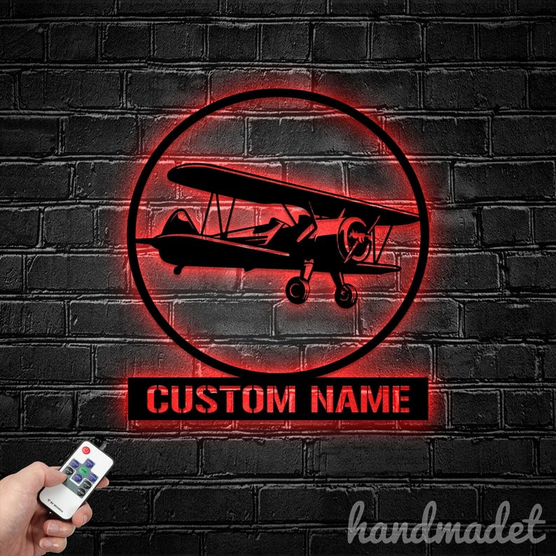 Handmadetneonsign Airplane Metal Wall Art Light, Plane Metal Sign Wall ...