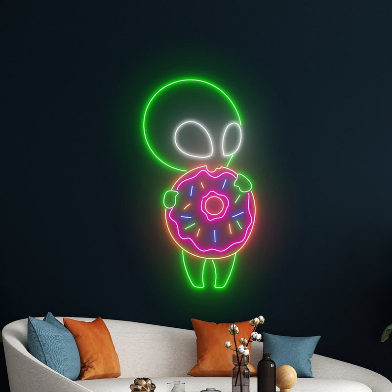 Handmadetneonsign Alien Eating Donut Neon Sign, Alien Eat Donut Led ...