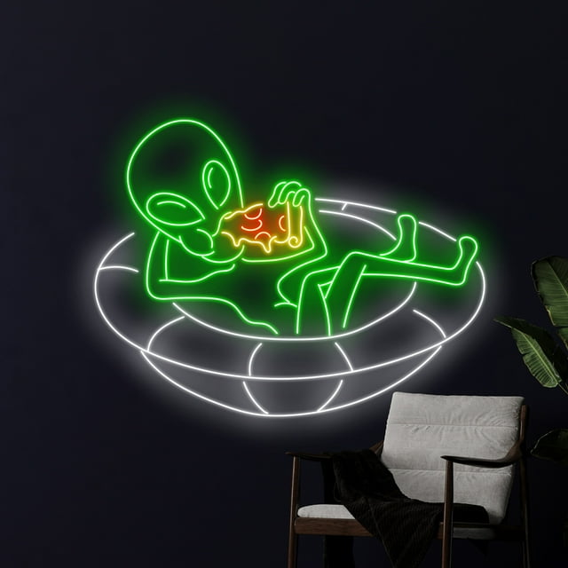 Handmadetneonsign Alien Eating Pizza Neon Sign, Custom Alien Neon Light ...