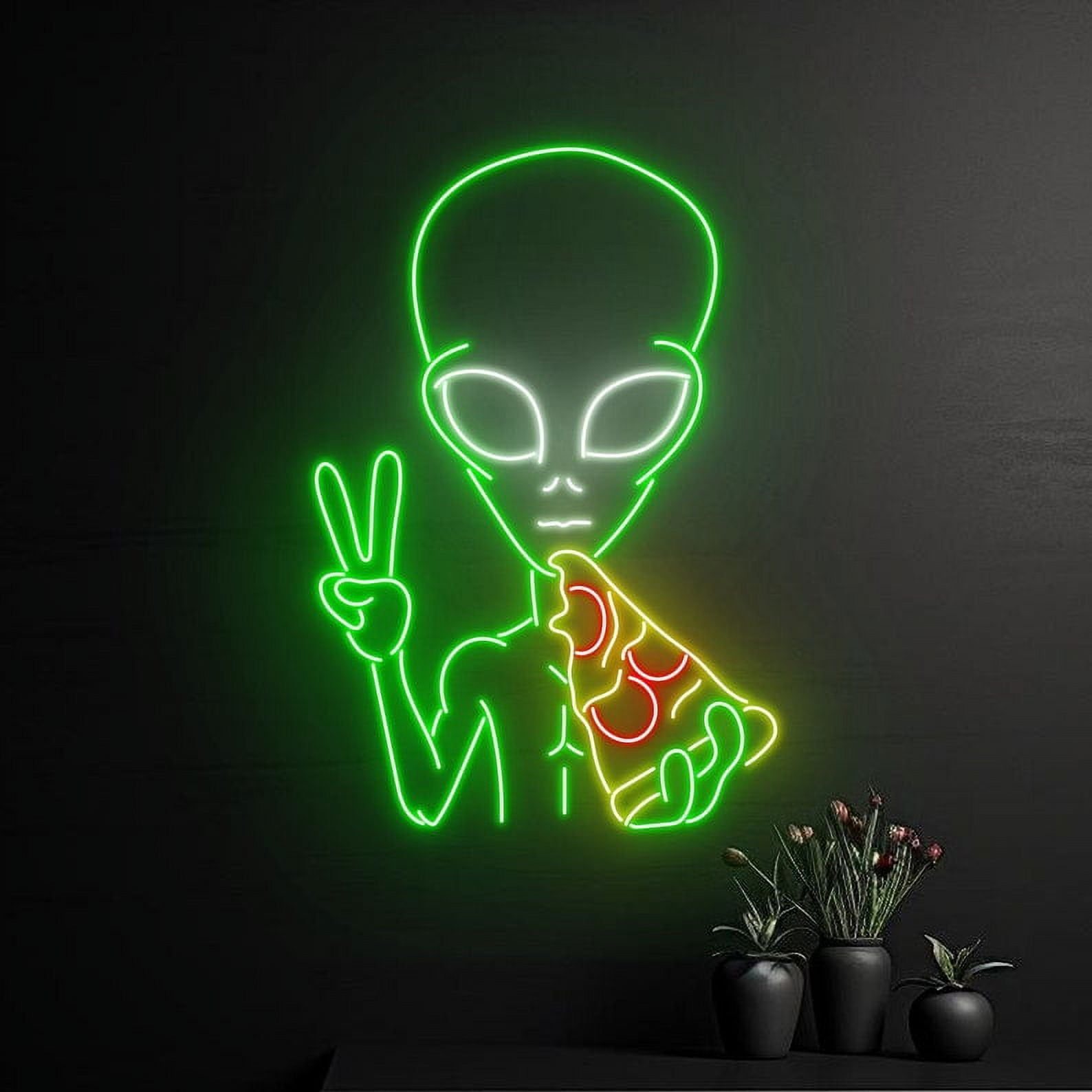 Handmadetneonsign Alien Eating Pizza Neon Sign, Pizza Alien Neon Light ...