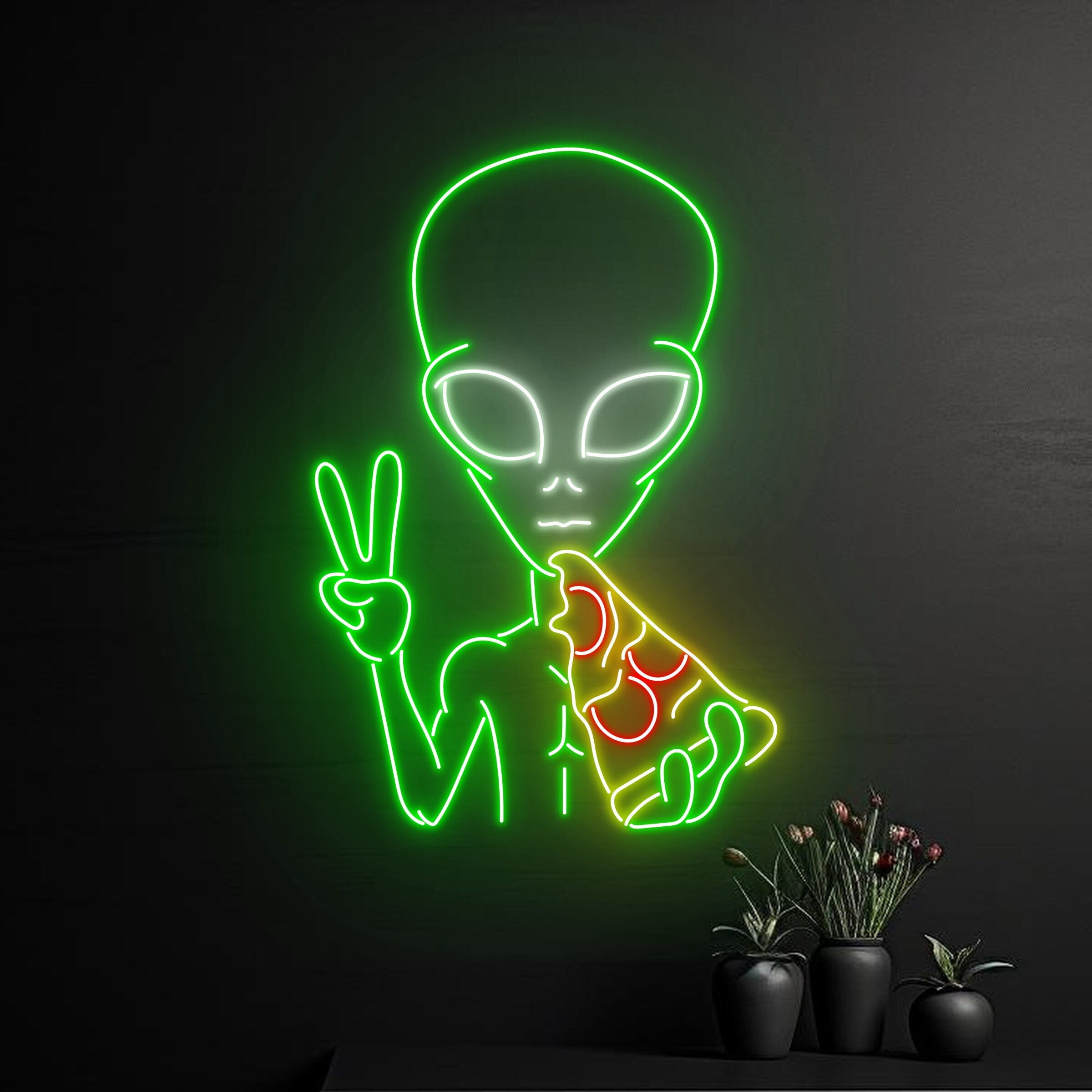 Handmadetneonsign Alien Eating Pizza Neon Sign, Pizza Alien Neon Light ...