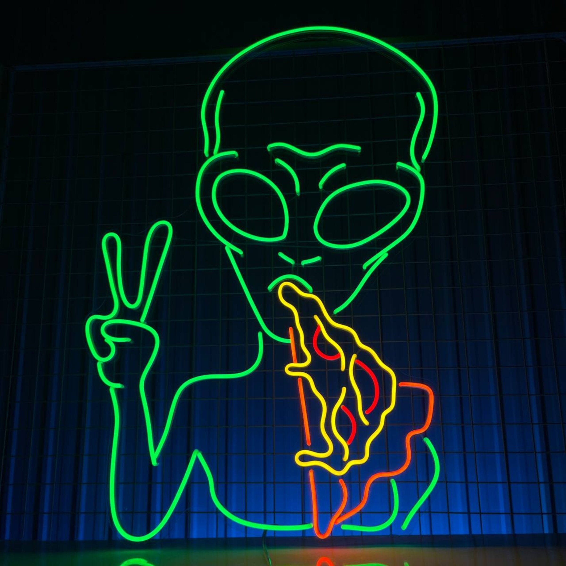 Handmadetneonsign Alien Eating Pizza Neon Sign, Pizza Alien Neon Light ...