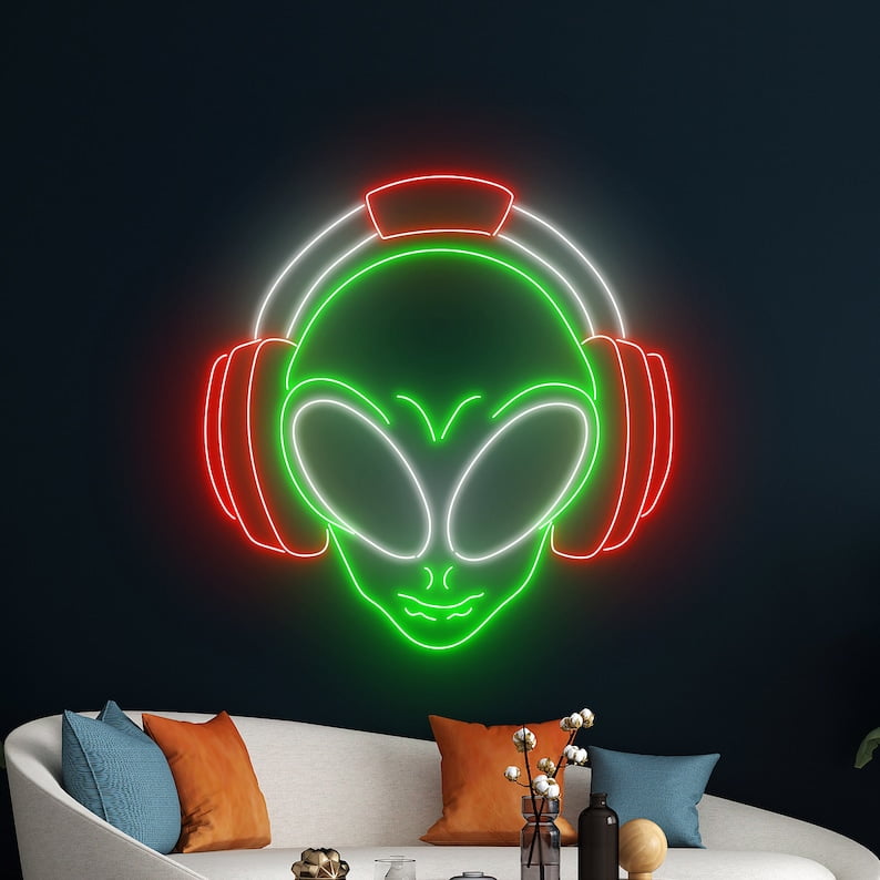Handmadetneonsign Alien Headphone Wall Art, Alien Headphone Wall Decor ...