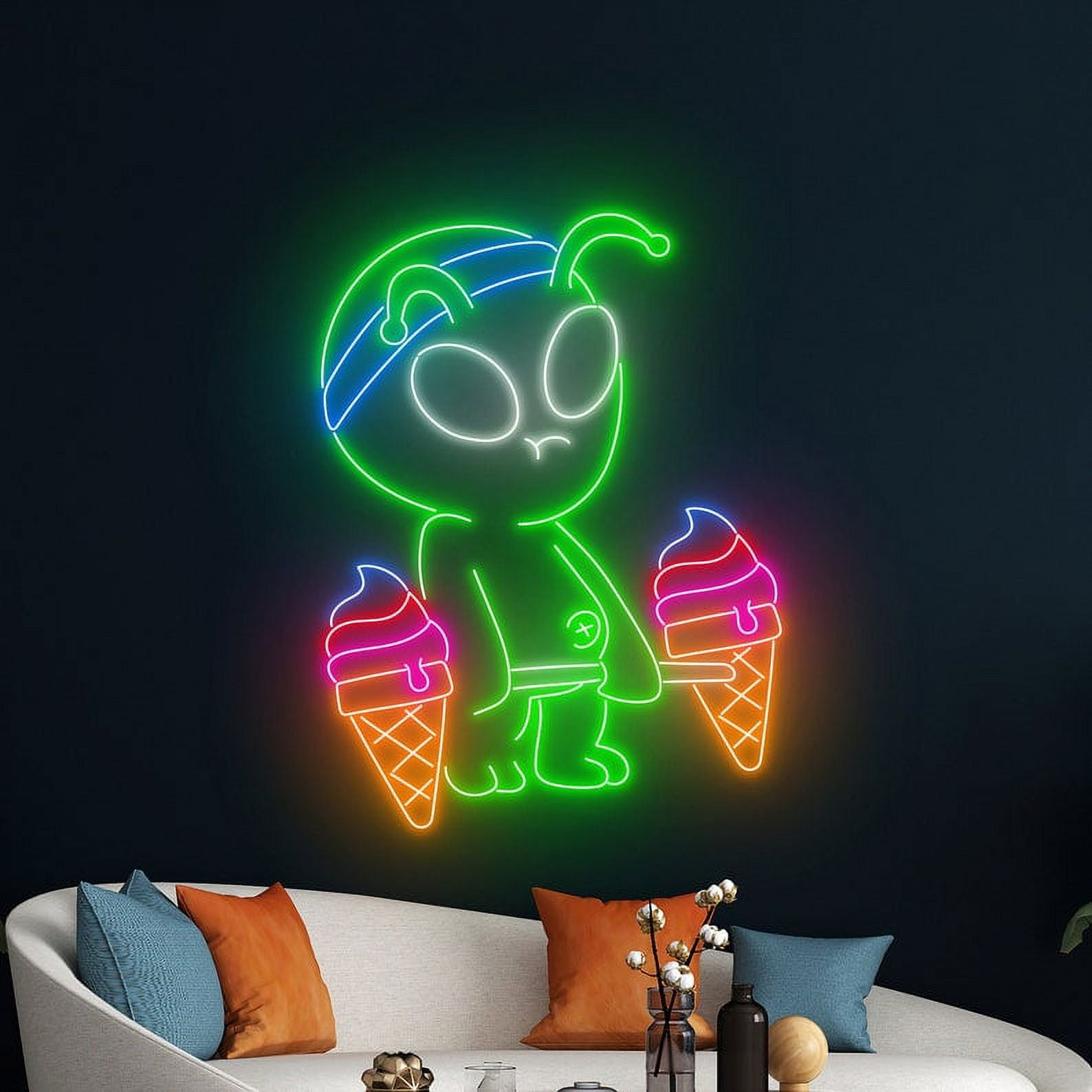 Handmadetneonsign Alien Lifting Ice Cream Neon Sign, Alien Lifting ...
