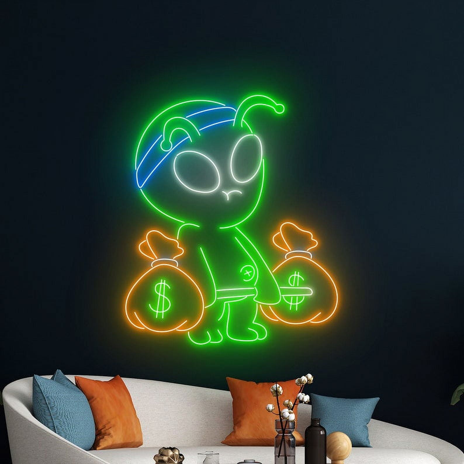 Handmadetneonsign Alien Lifting Money Bag Neon Sign, Alien Lifting ...
