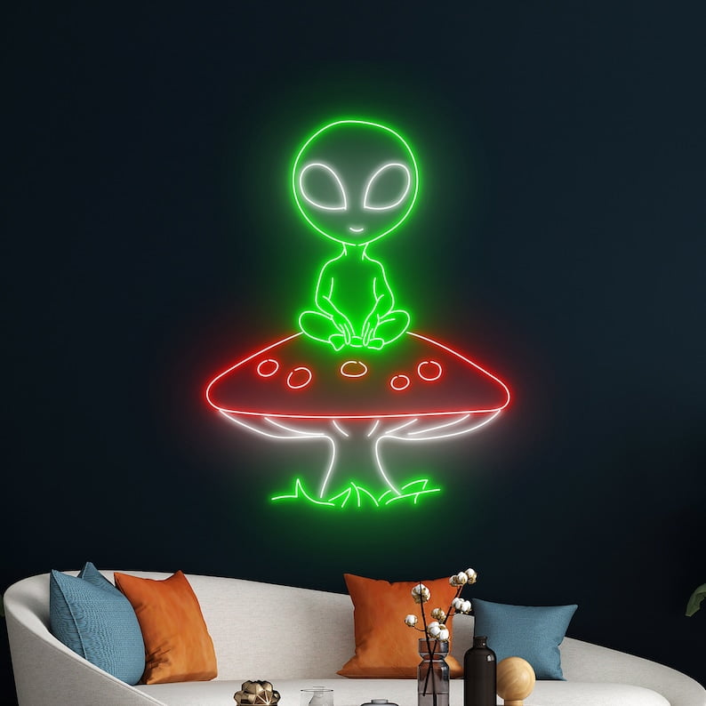 Handmadetneonsign Alien Mushroom Neon Sign, Alien With Mushroom Led ...