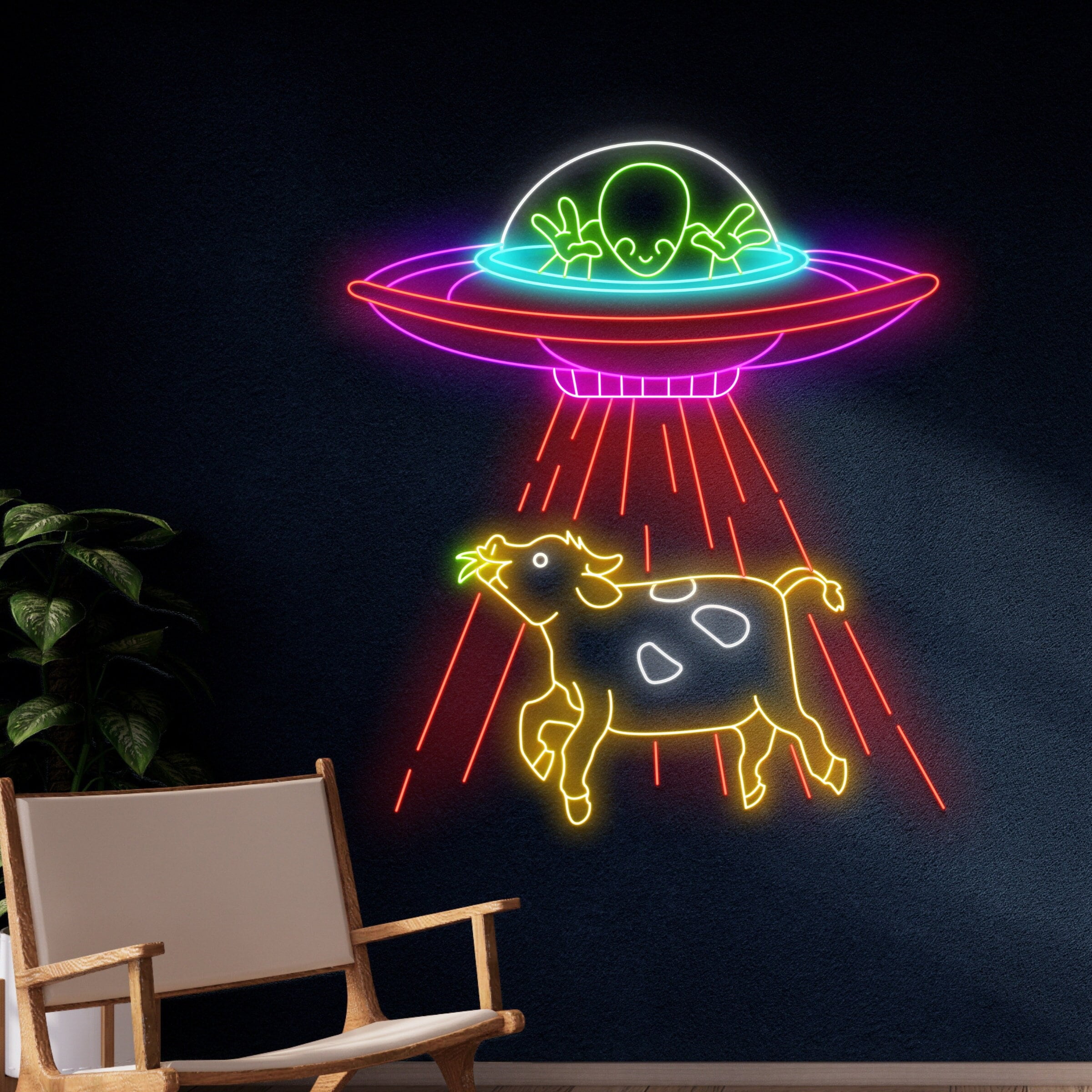 Handmadetneonsign Alien UFO Abduction Dairy Cow Led Sign, UFO Dairy Cow ...