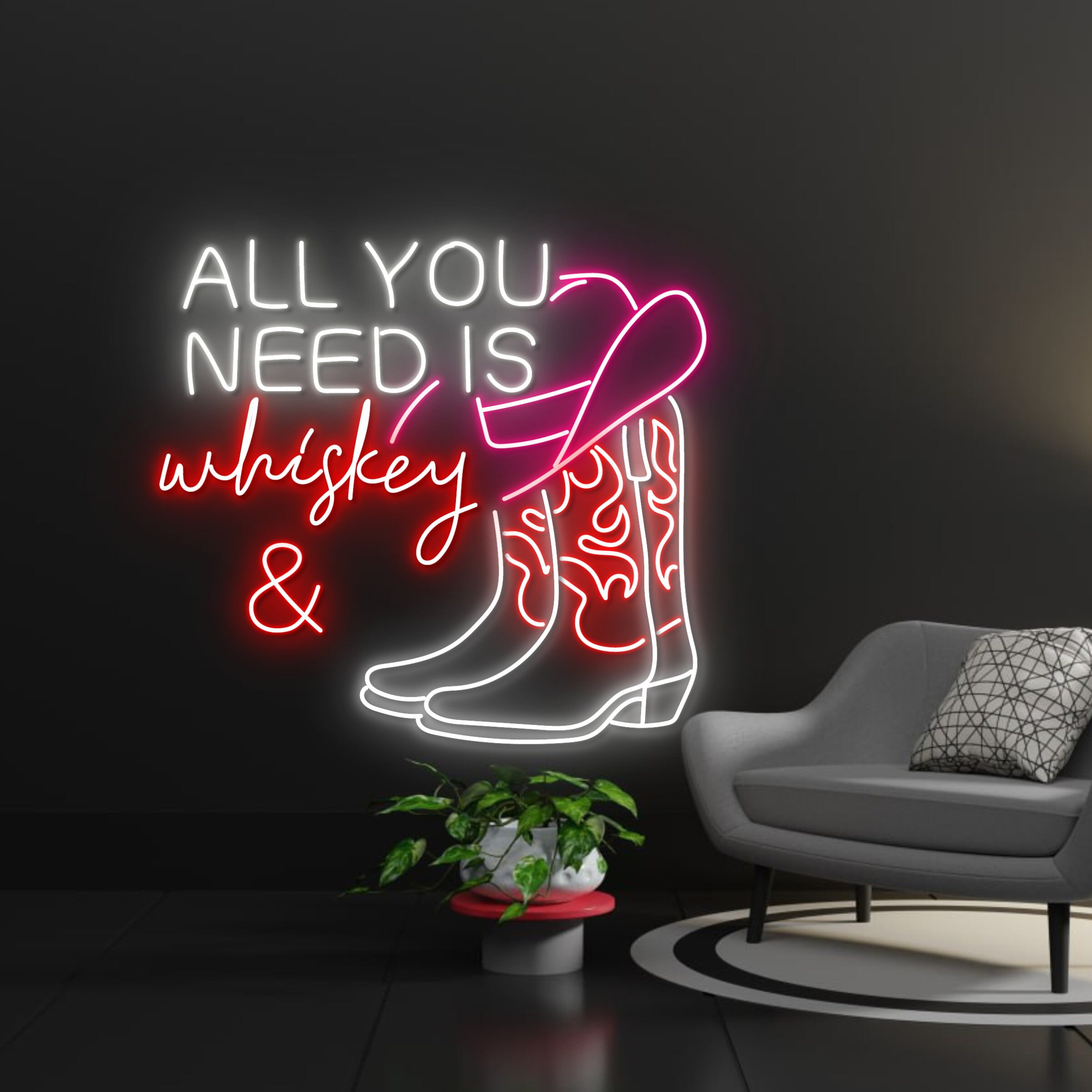 Handmadetneonsign All You Need Is Wine and Cowboy boots Led Sign ...