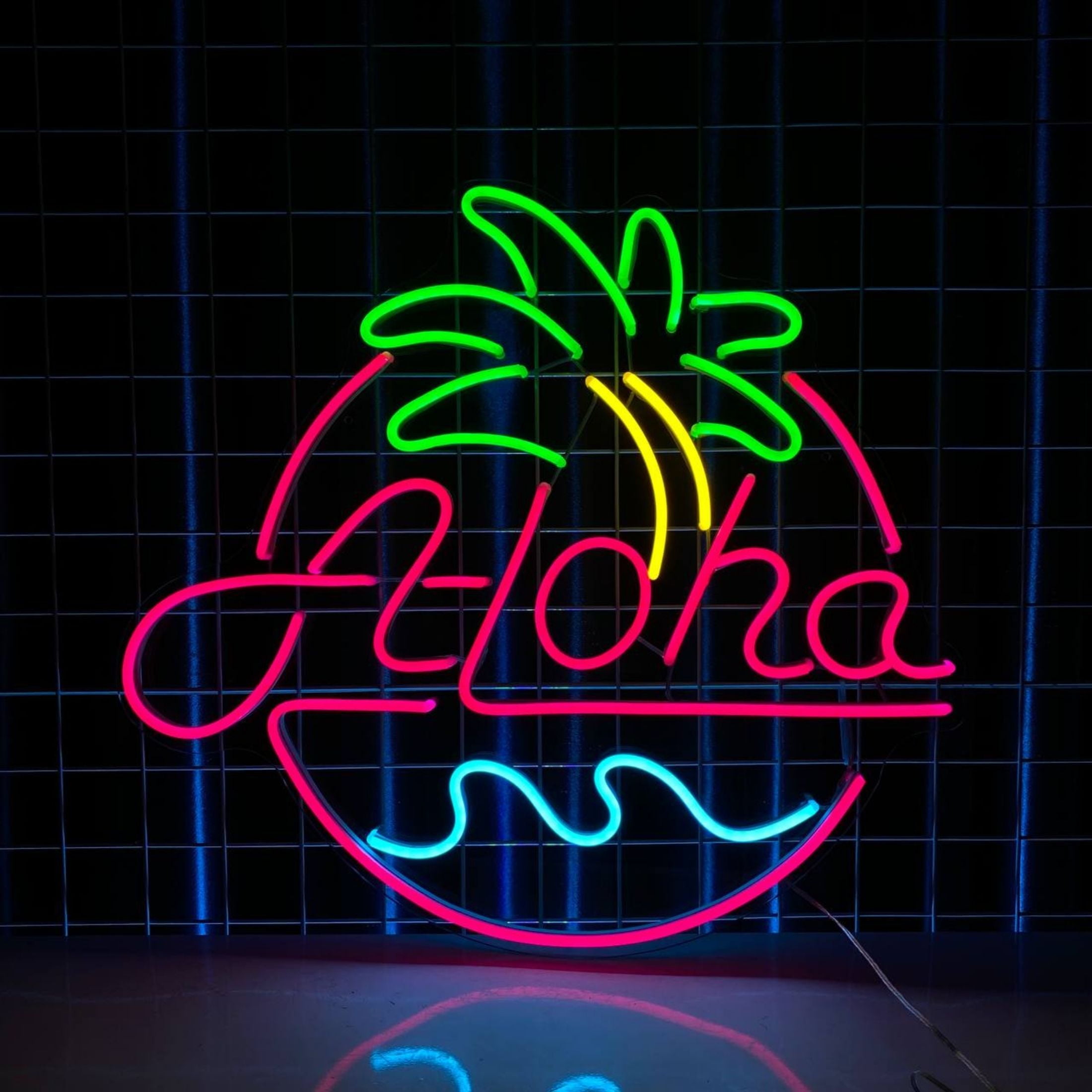Handmadetneonsign Aloha Island Palm Tree Neon Sign, Beach Neon Wall Art ...