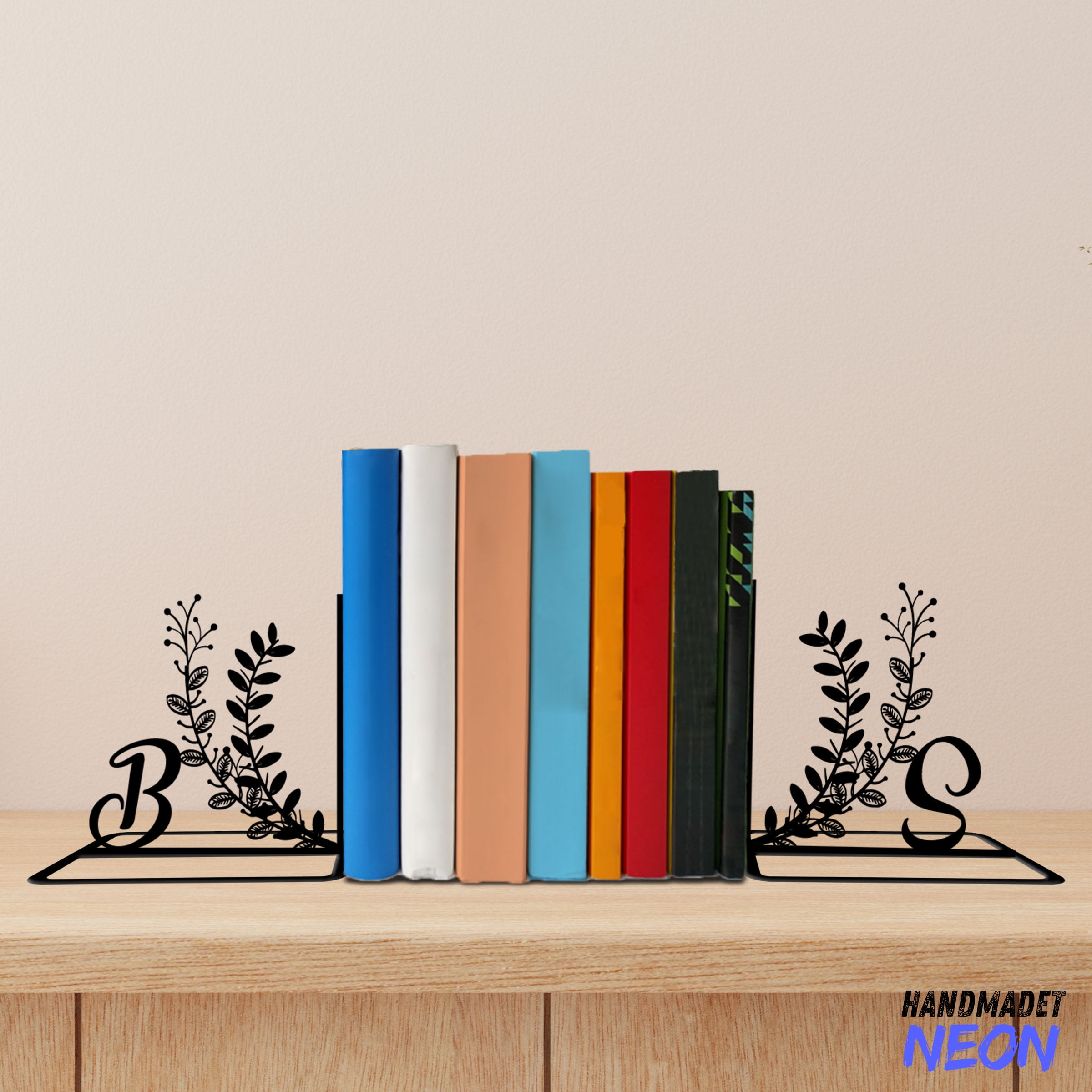 Handmadetneonsign Alphabet Metal Bookends, Initial Name Bookend, Last ...
