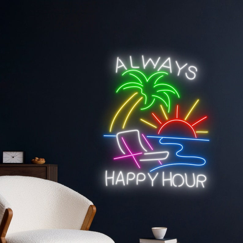 Handmadetneonsign Always Happy Hour Neon Sign, Tropical Island Neon Led ...