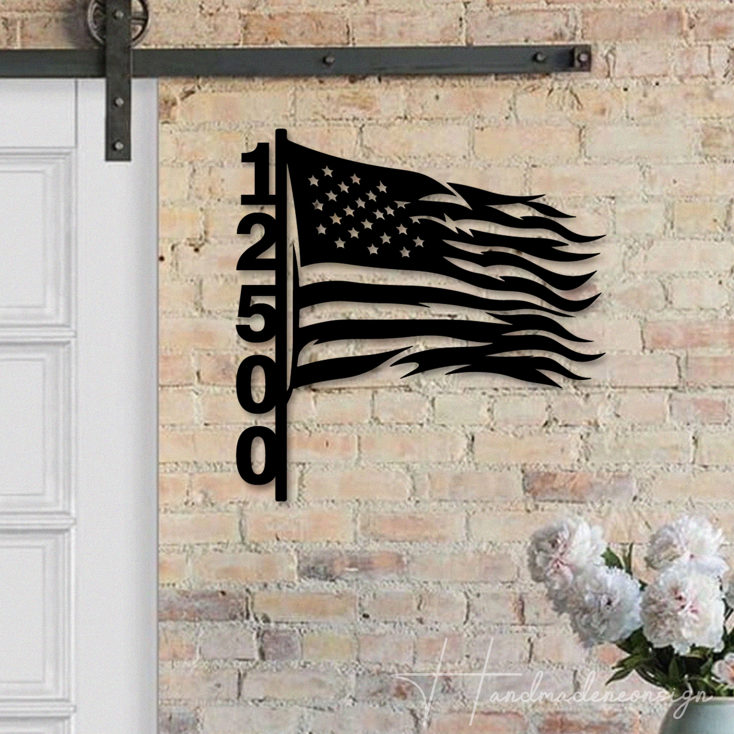 Handmadetneonsign American Flag Address House Number, Flag Address ...