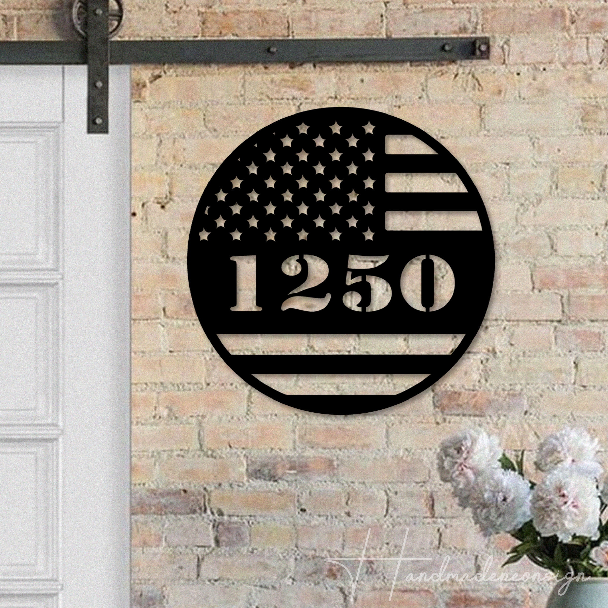 Handmadetneonsign American Flag Address House Number, Flag Home Address ...