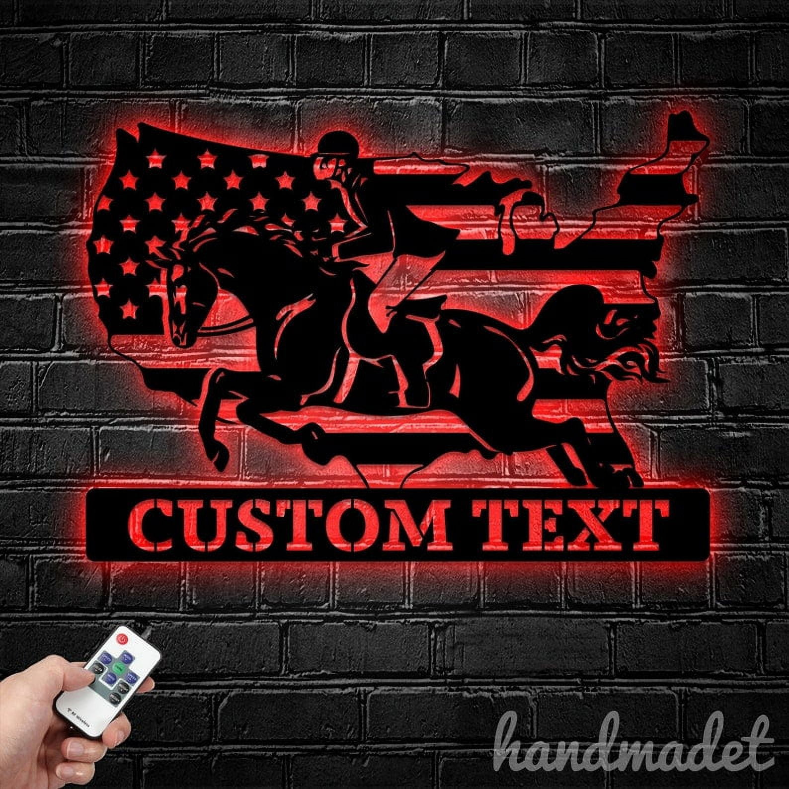 Handmadetneonsign American Flag Equestrian Name Metal Wall Art LED ...