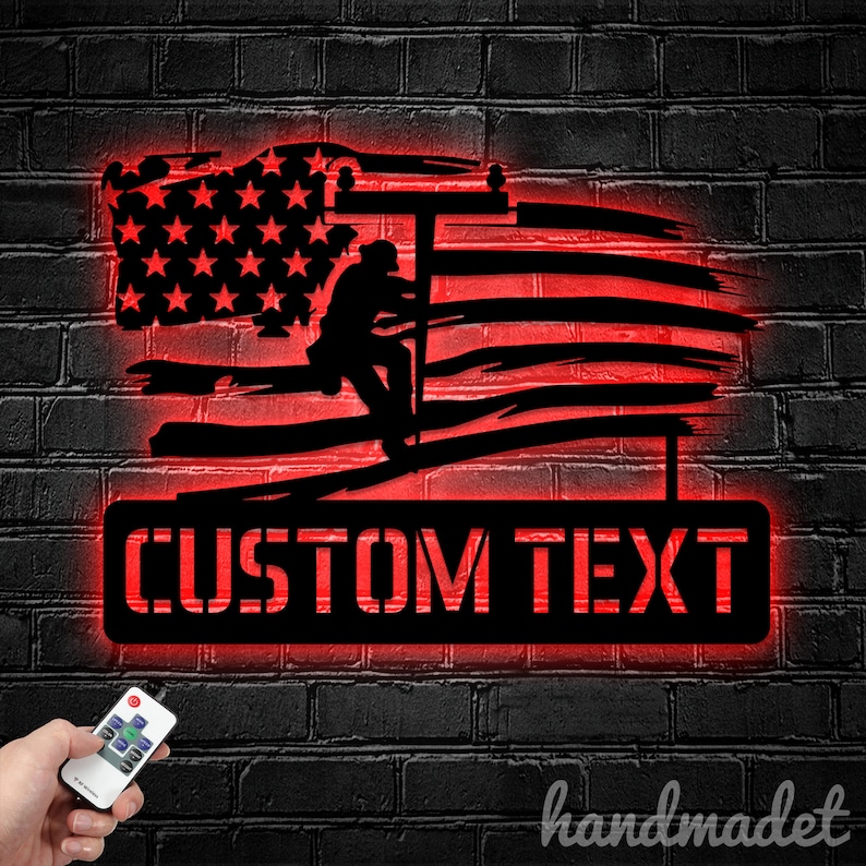 Handmadetneonsign American Flag Lineman Metal Wall Art LED Light, USA ...