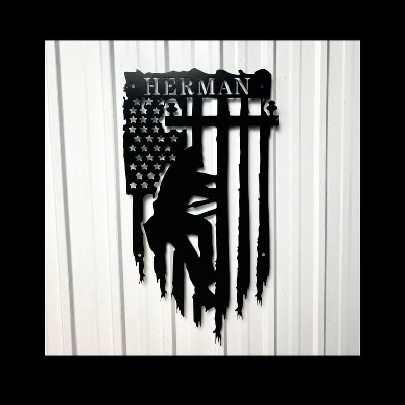 Handmadetneonsign American Flag Lineman Metal Wall Art Light, USA Flag ...