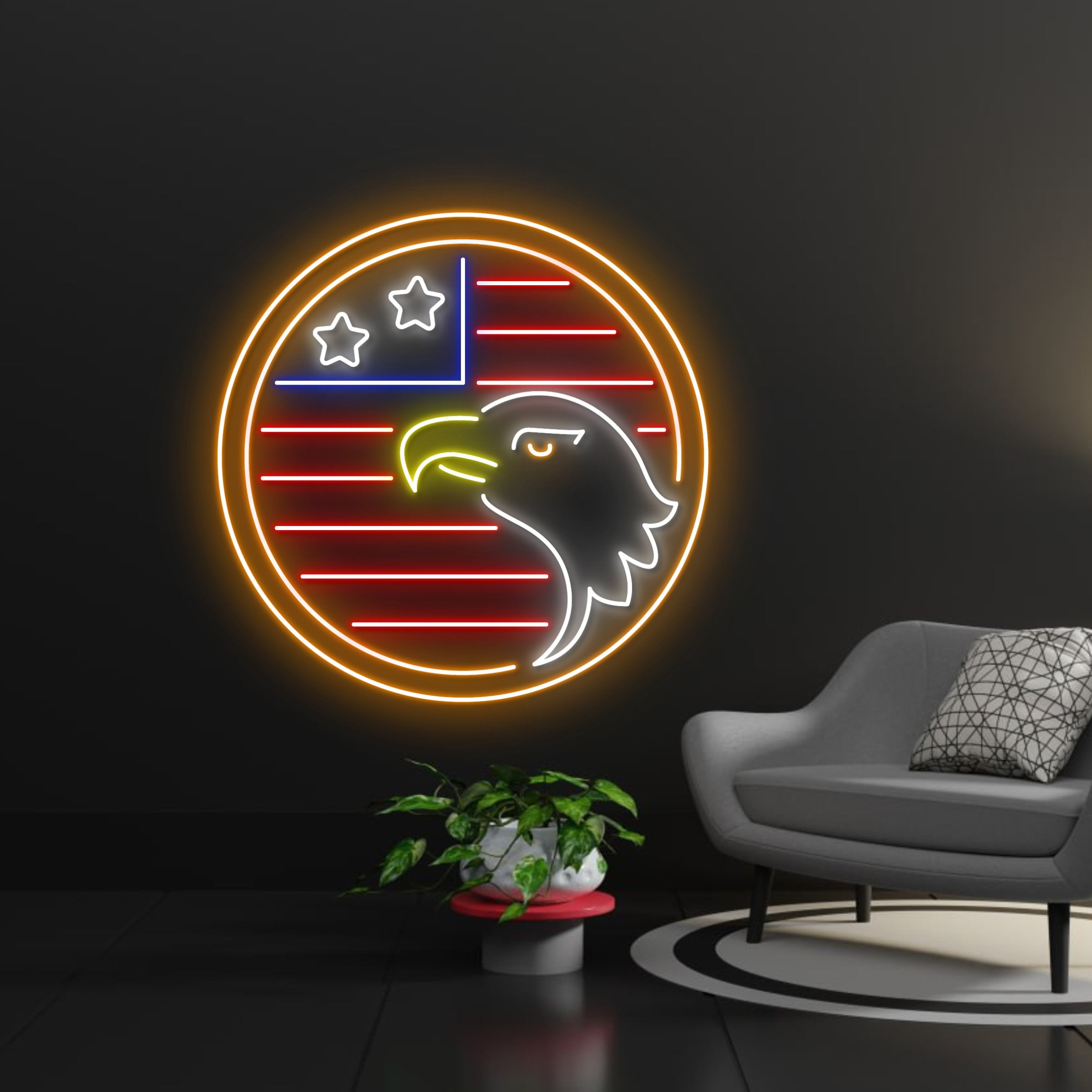 Handmadetneonsign American flag and eagle Led Sign, 4th of July Neon ...