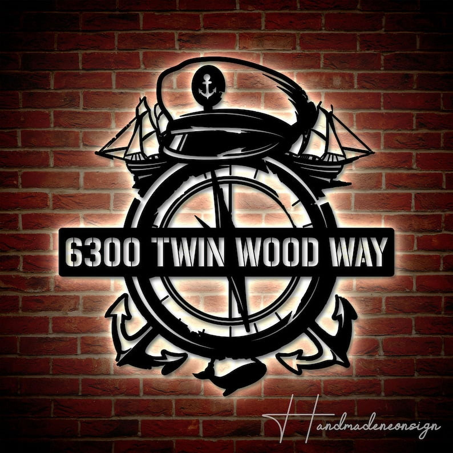 Handmadetneonsign Anchor Compass Sailor Home Number Metal Sign, Anchor ...