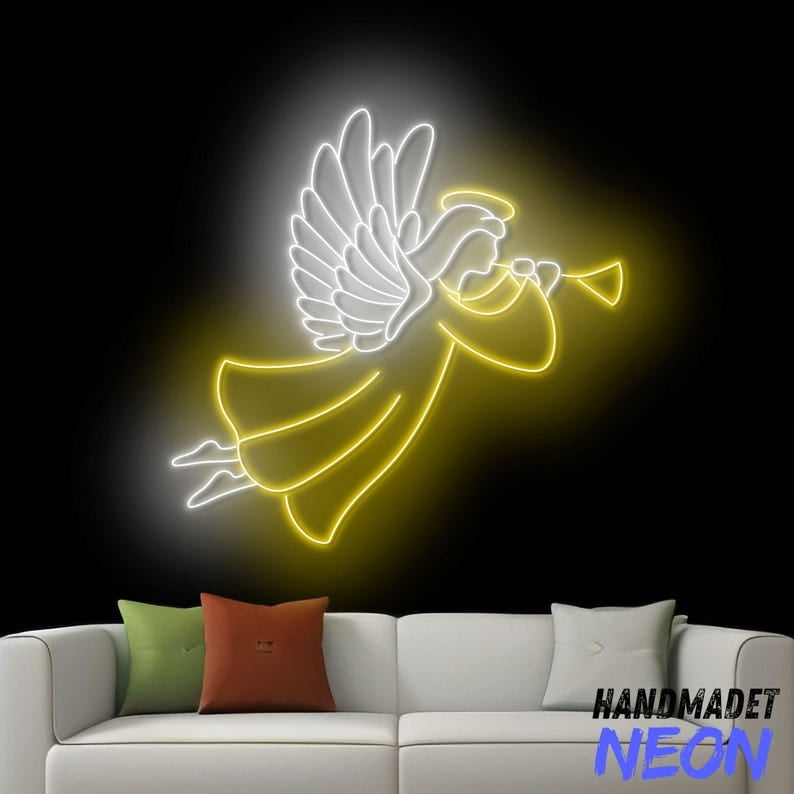 Handmadetneonsign Angel Blowing Trumpets Neon Sign, Angel Flying Led ...