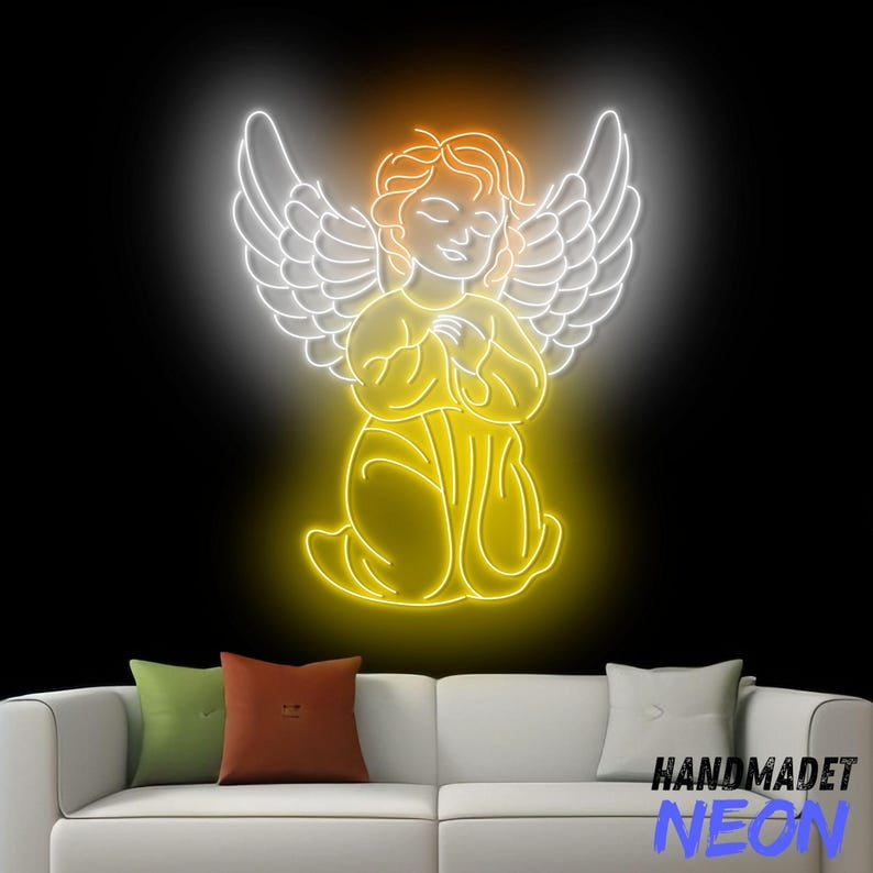 Handmadetneonsign Angel Praying Neon Sign, Angel Led Sign, Angel Wings ...