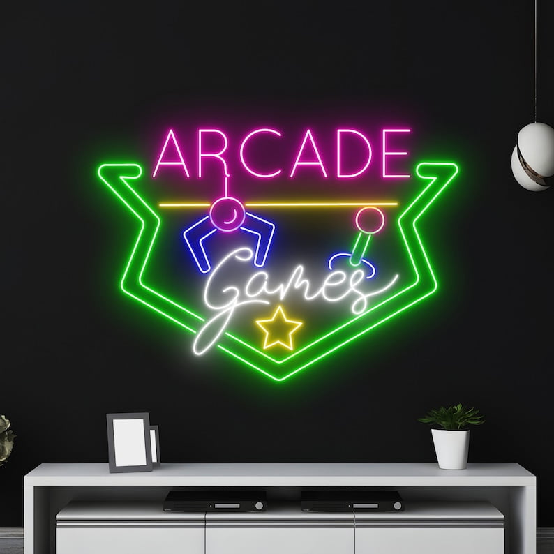 Handmadetneonsign Arcade Game Neon Sign, Game Machine Led Wall Art ...