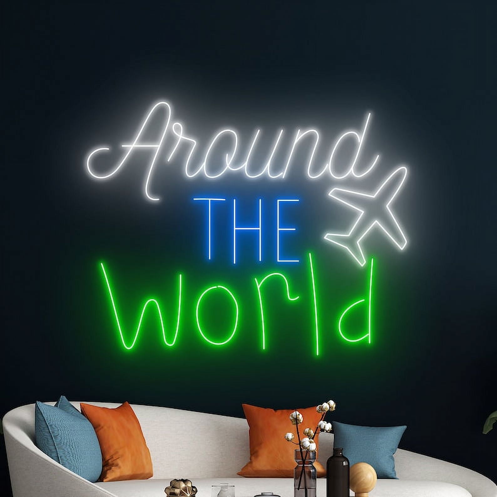 Handmadetneonsign Around The World Neon Sign, AirPlane Led Sign ...