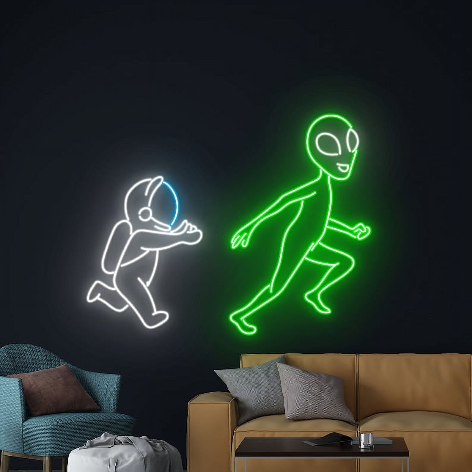 Handmadetneonsign Astronaut Chasing Alien Neon Sign, UFO Astronaut ...