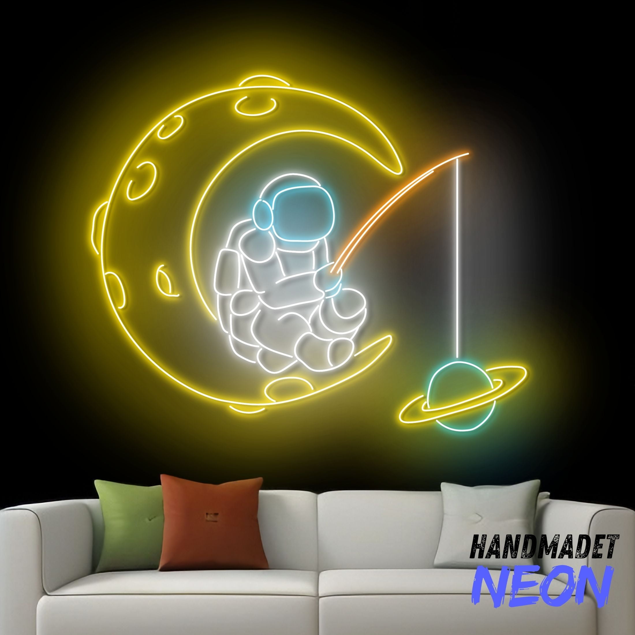 Handmadetneonsign Astronaut Fishing on Moon Neon Sign, Astronaut ...