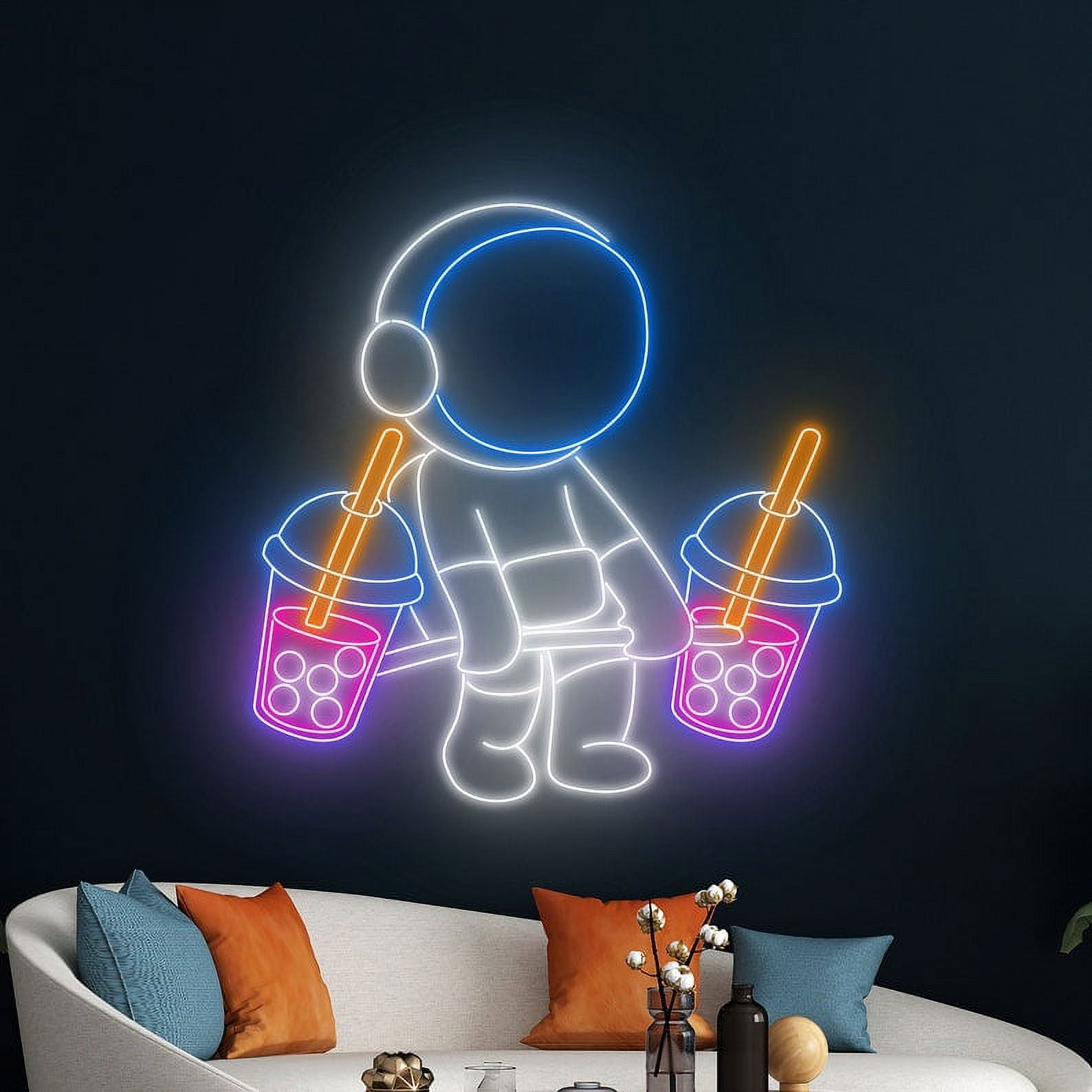 Handmadetneonsign Astronaut Lifting Boba Tea Neon Sign, Astronaut ...