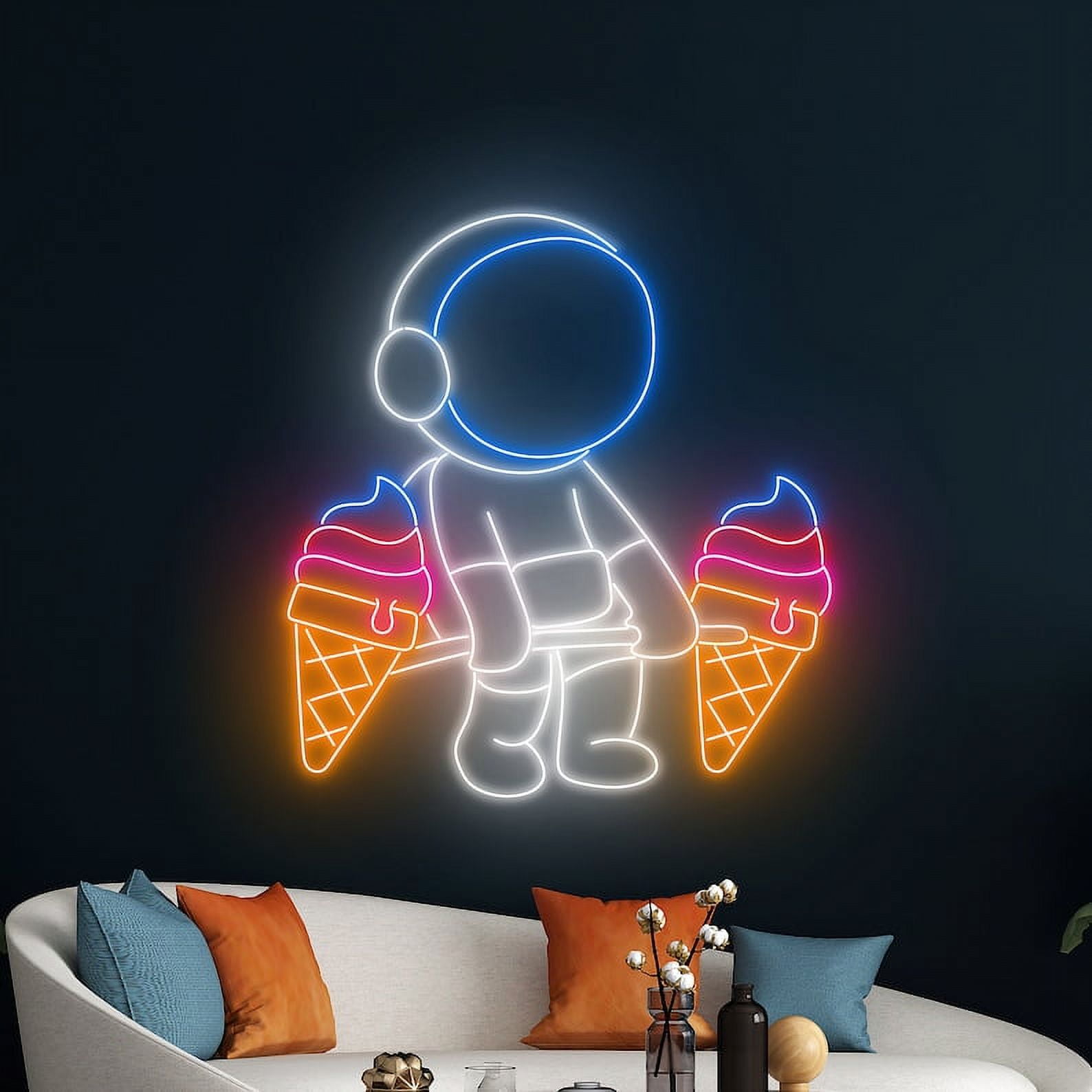 Handmadetneonsign Astronaut Lifting Ice Cream Neon Sign, Ice Cream LED ...