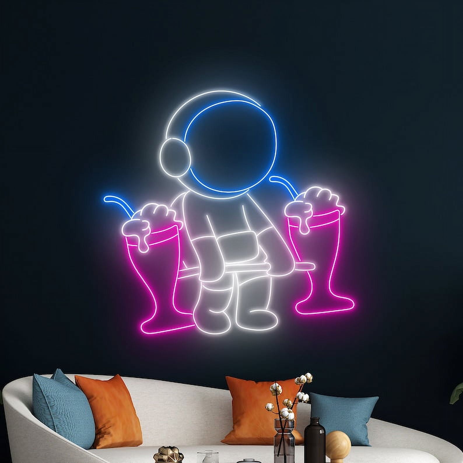 Handmadetneonsign Astronaut Lifting Milkshake Neon Sign, Astronaut ...