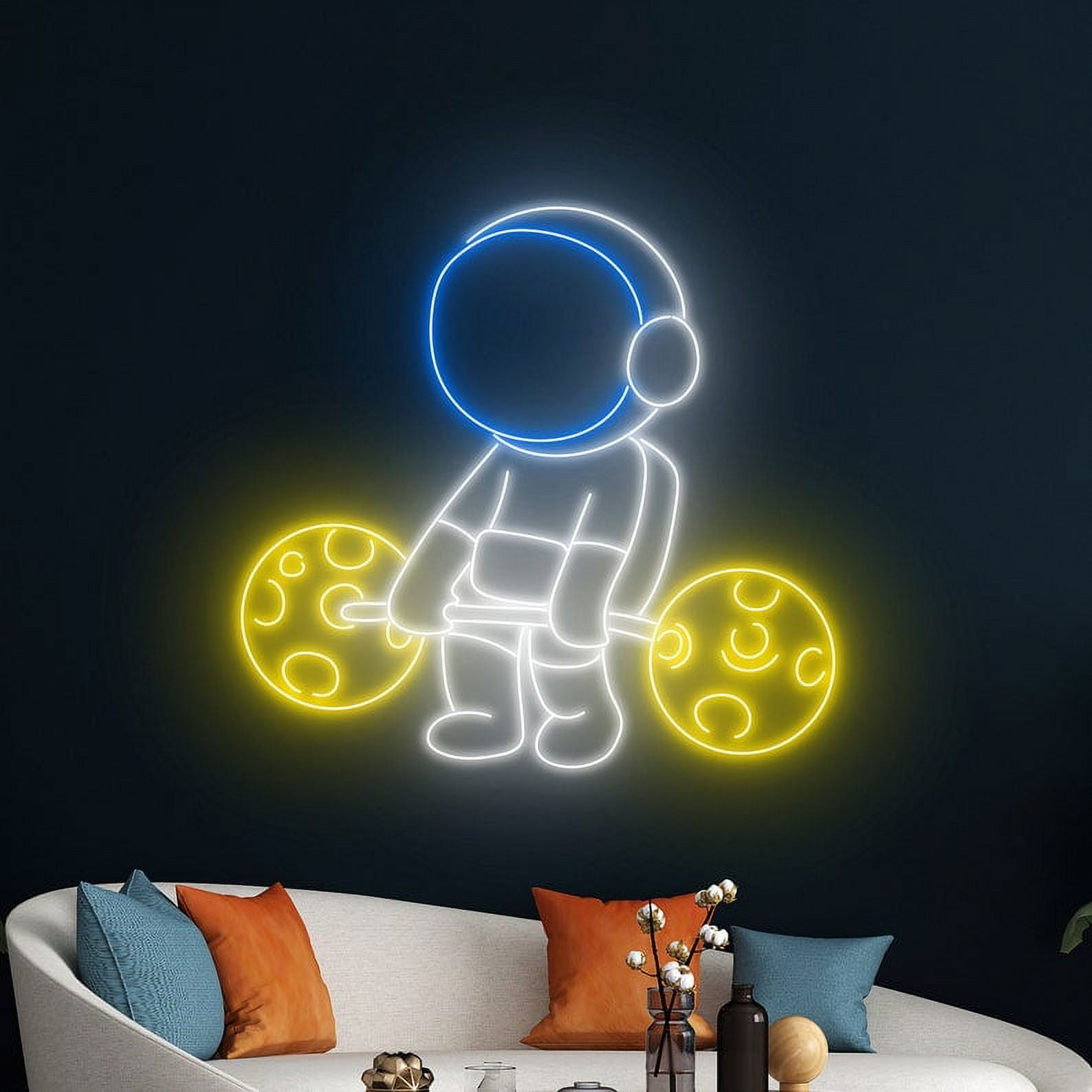 Handmadetneonsign Astronaut Lifting Moon Neon Sign, Astronaut Lifting ...