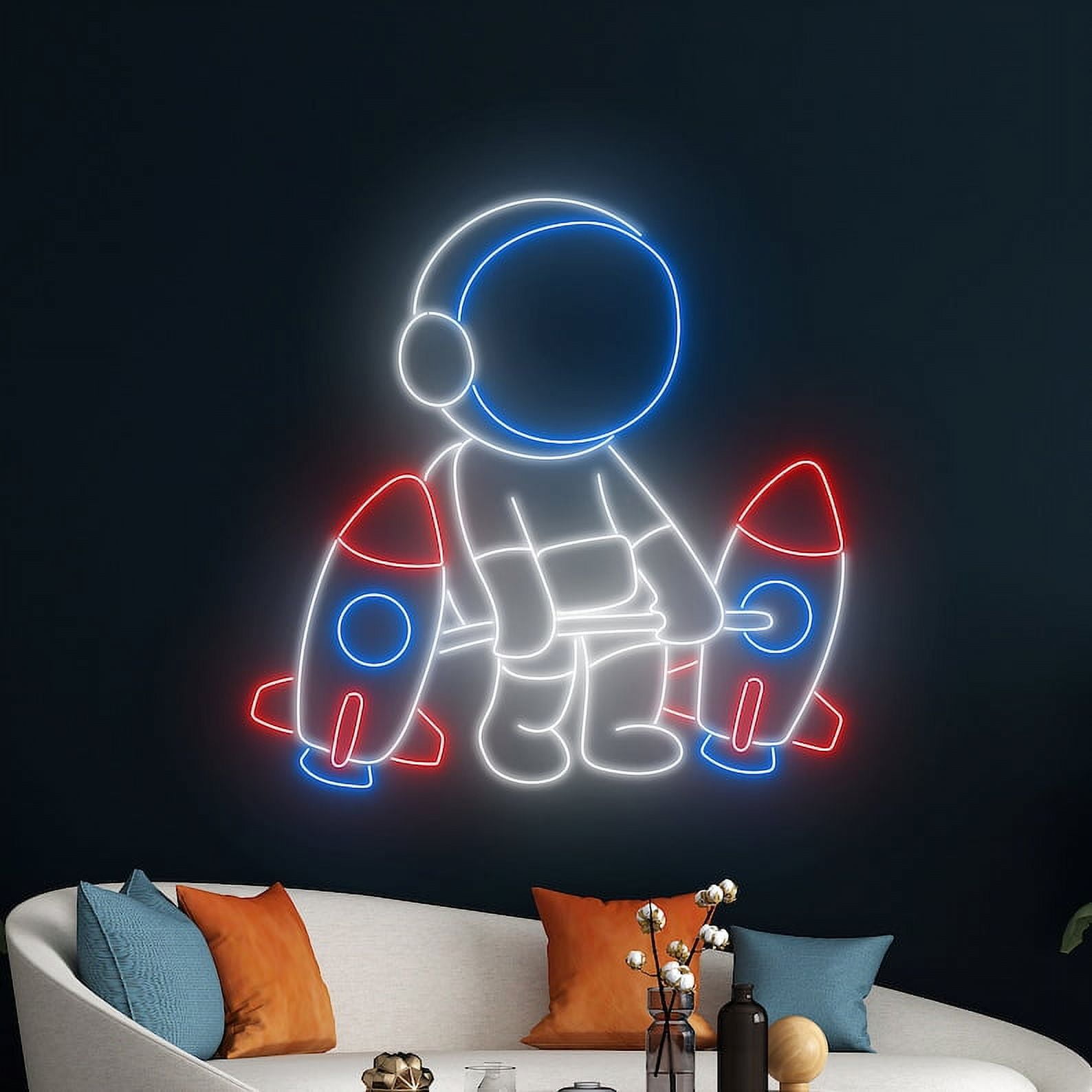 Handmadetneonsign Astronaut Lifting Rocket Neon Sign, Astronaut Rocket ...