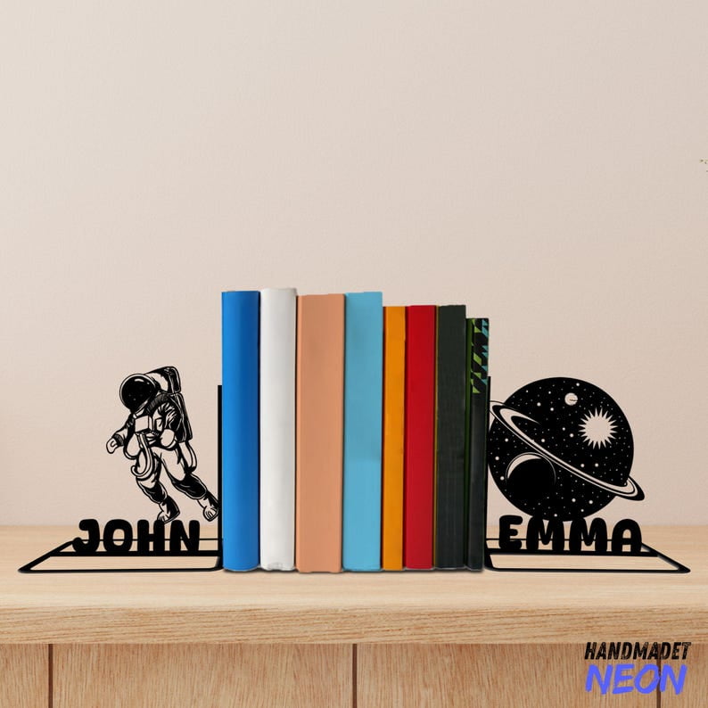 Handmadetneonsign Astronaut Metal Bookends, Astronaut Planet Name ...