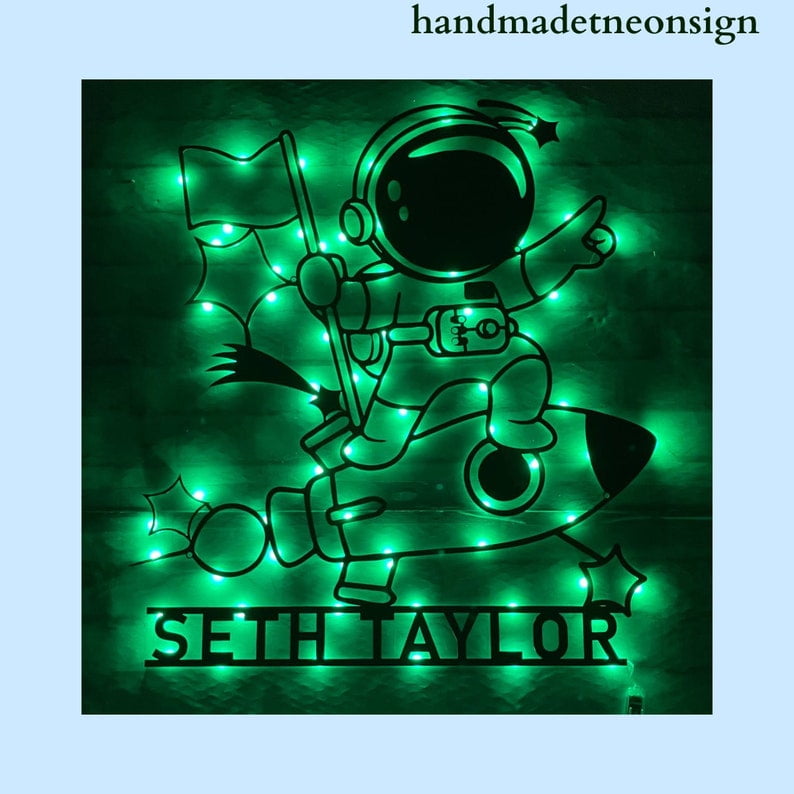 Handmadetneonsign Astronaut Metal Wall Art Light, Spaceman Metal Sign ...