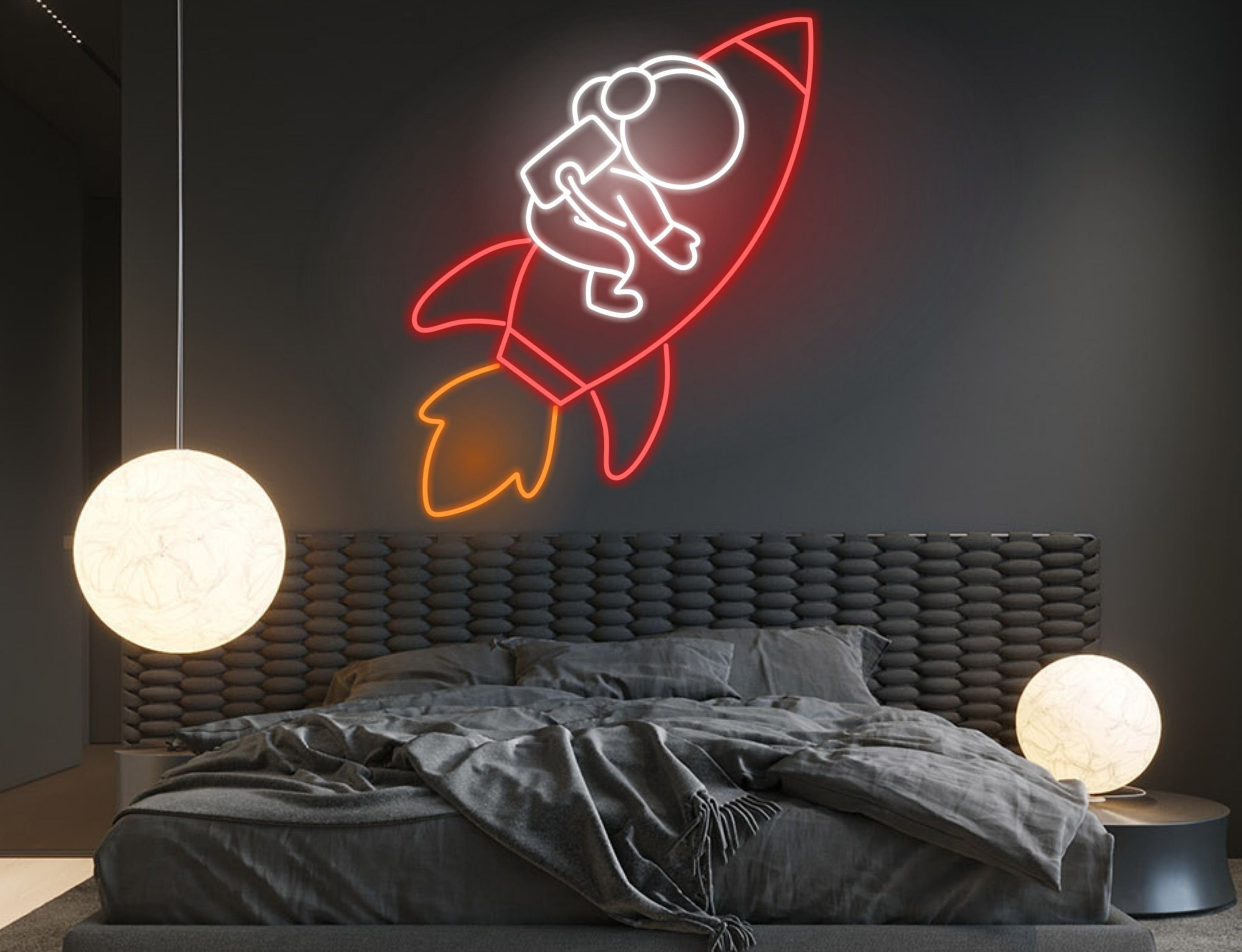 Handmadetneonsign Astronaut On Rocket Neon Sign, Astronaut Led Sign ...