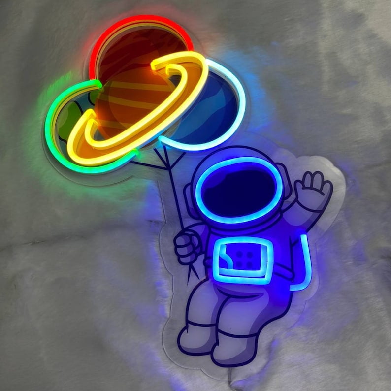 Handmadetneonsign Astronaut Planet Balloon Decal Printed Neon Light ...