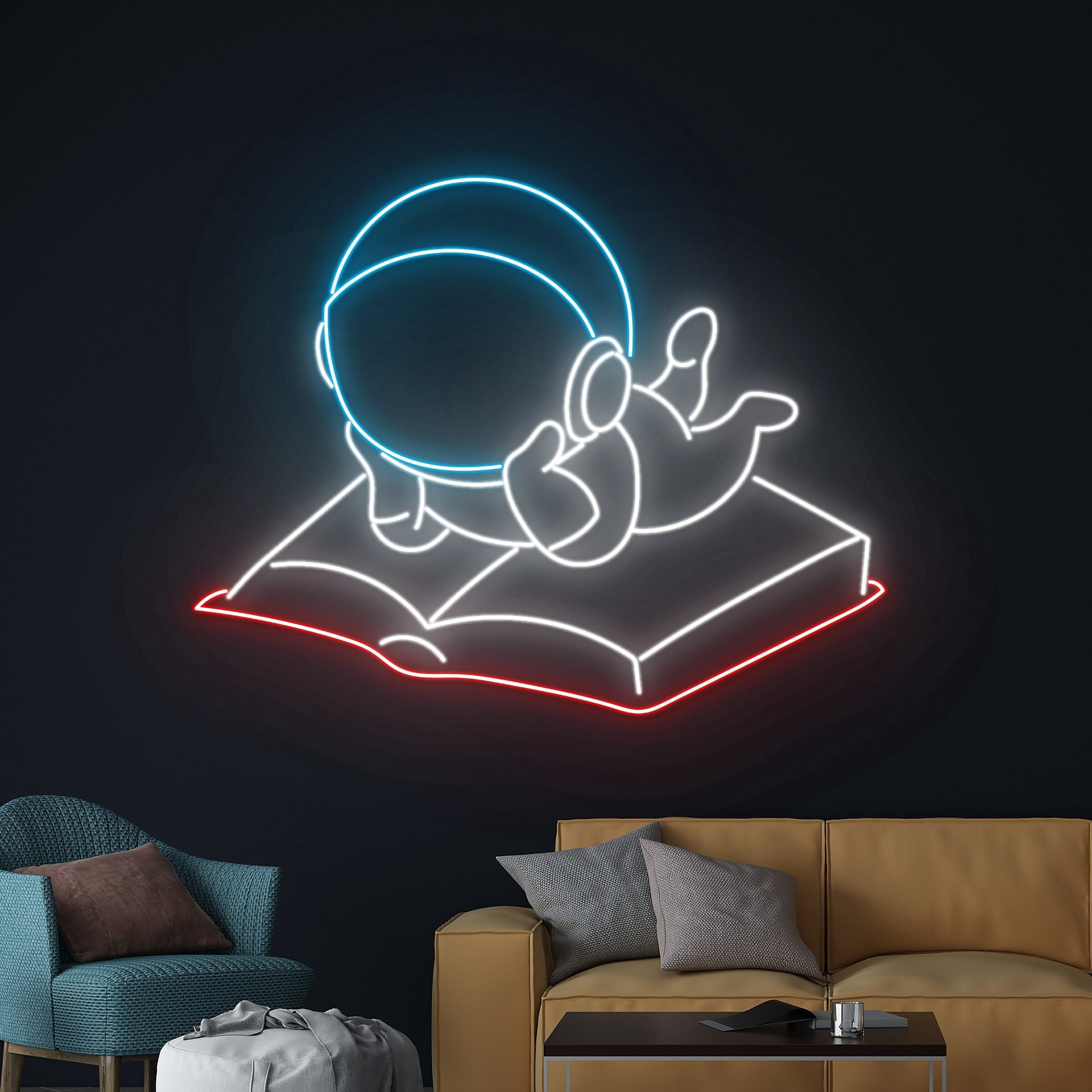 Handmadetneonsign Astronaut Reading Book Neon Sign, Astronaut Reads ...