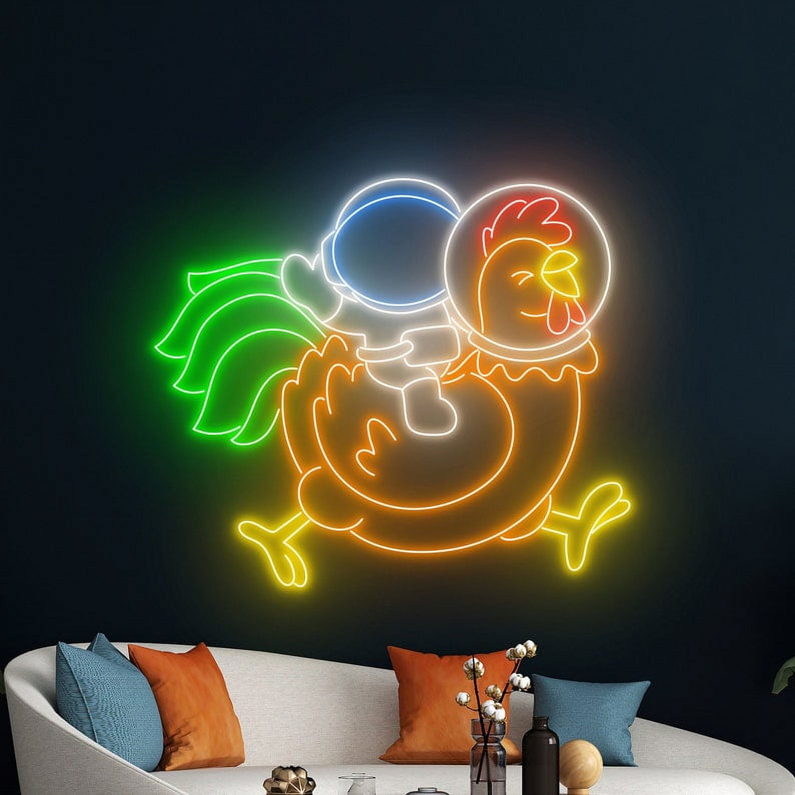 Handmadetneonsign Astronaut Riding Astronaut Chicken Neon Sign ...