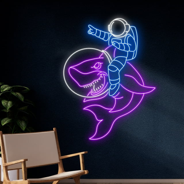 Handmadetneonsign Astronaut Riding Shark Neon Sign, Shark Astronaut Led ...