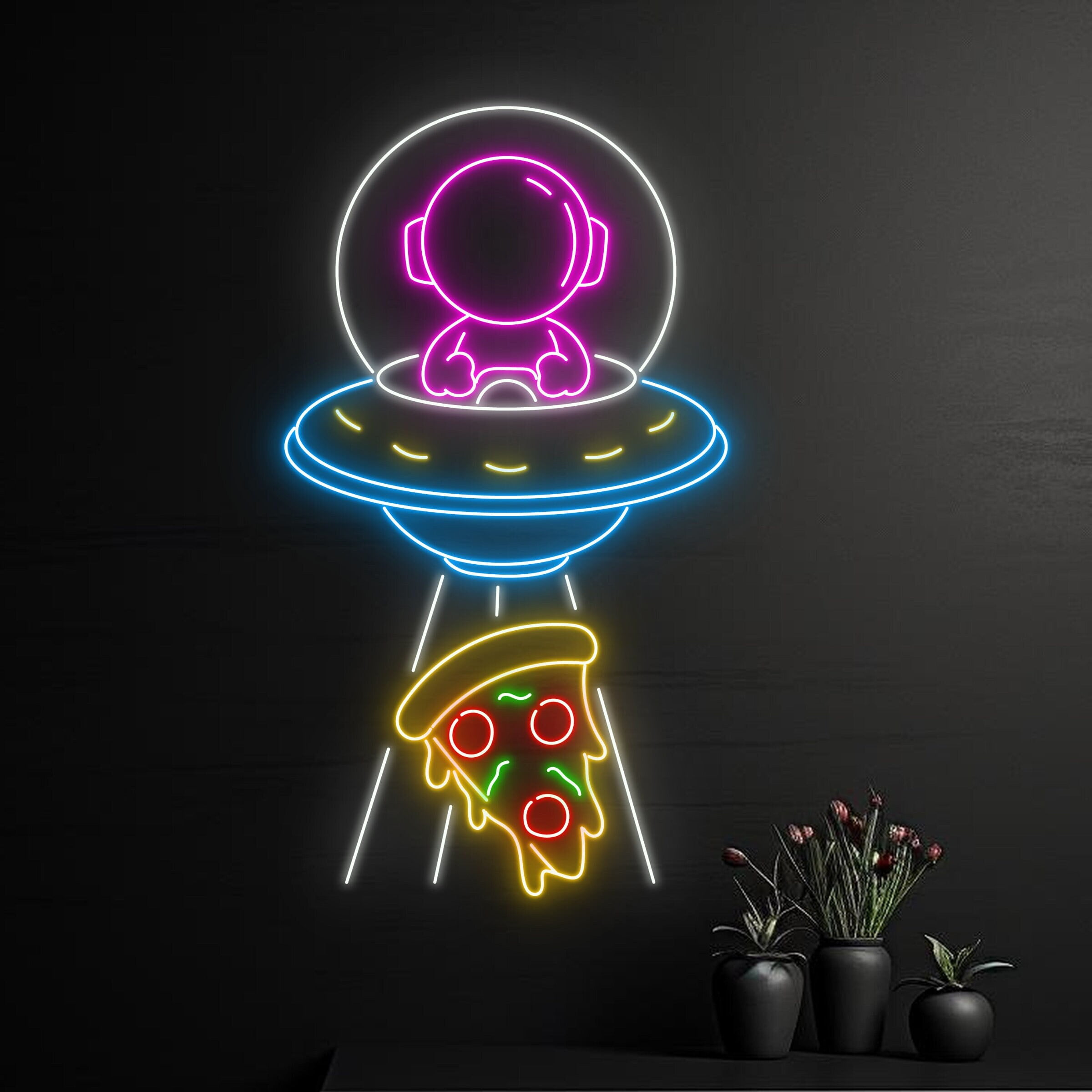 Handmadetneonsign Astronaut UFO Abduction Pizza Neon Sign, Pizza ...