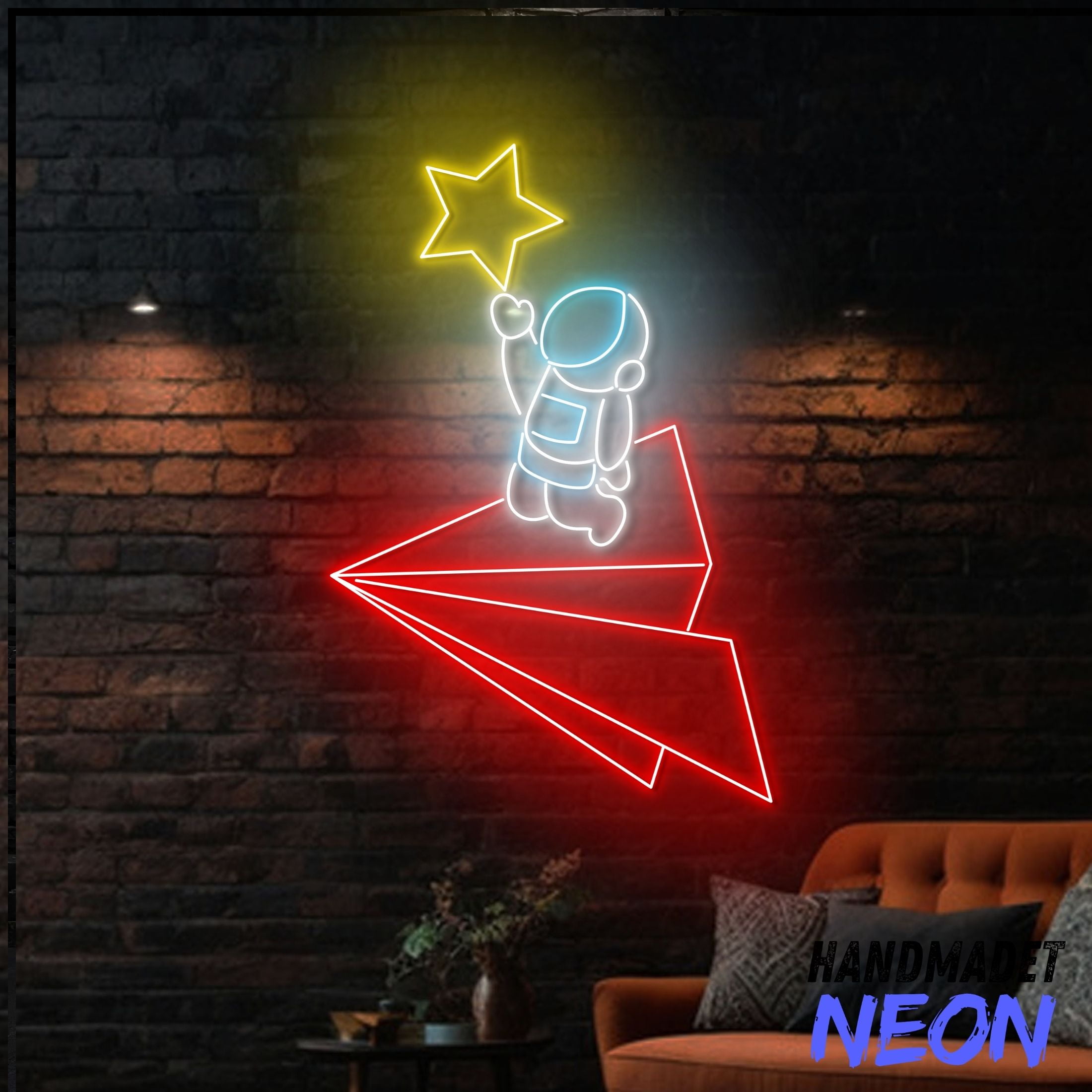 Handmadetneonsign Astronaut With Plane Neon Sign, Astronaut Led Sign ...