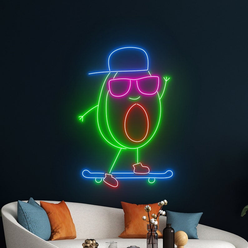 Handmadetneonsign Avocado Skateboarding Neon Sign, Avocado Art Decor ...