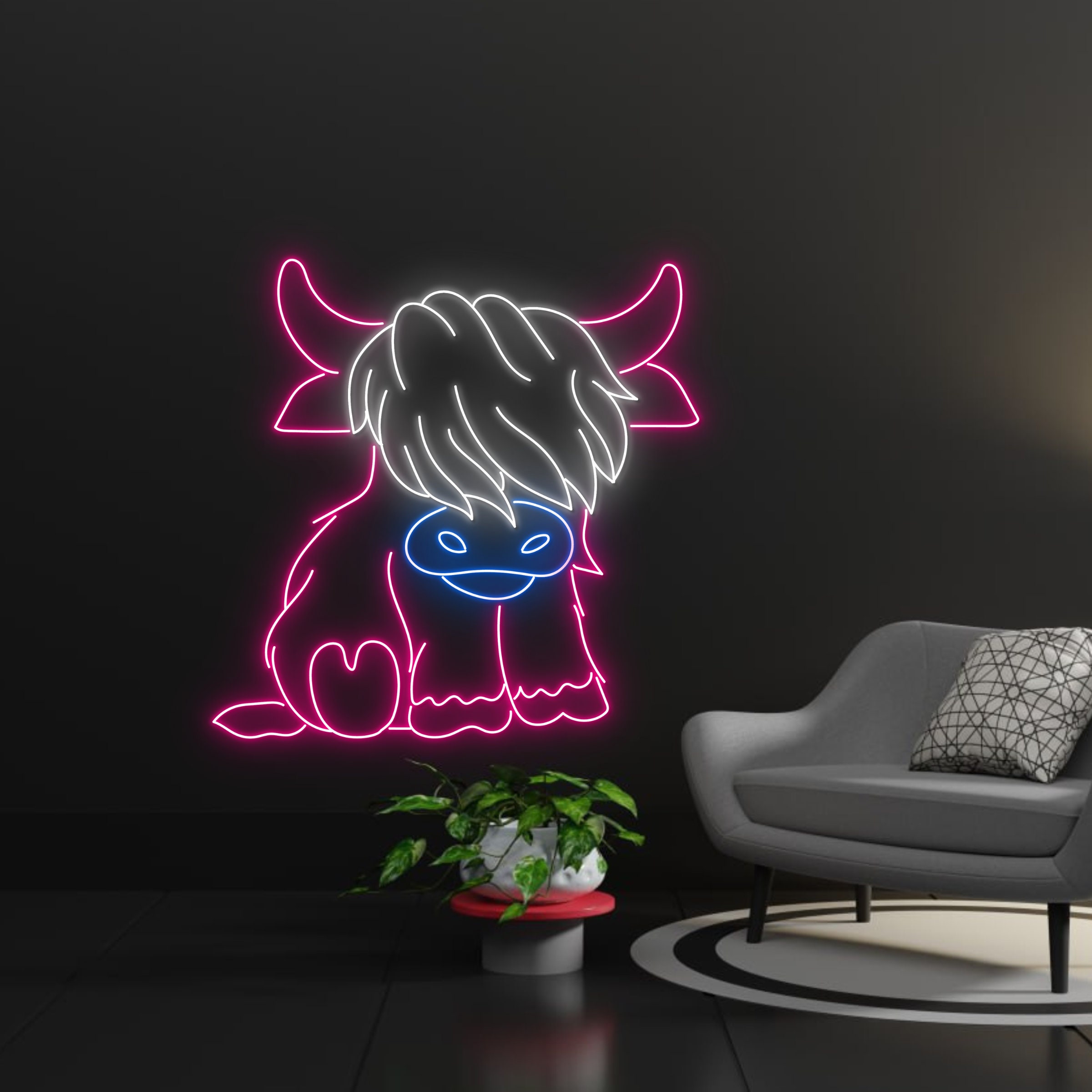 Handmadetneonsign Baby Cow Led Sign, Highland Cow Neon Sign, Wall Decor ...
