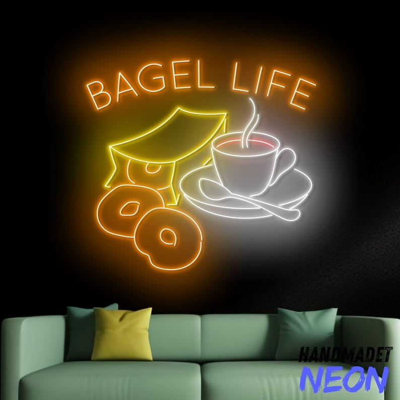 Handmadetneonsign Bagel Life Neon Sign, Bagel Coffee Led Sign, Wall Art ...