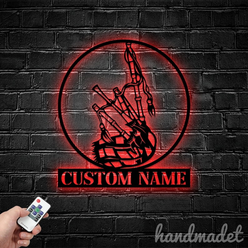Handmadetneonsign Bagpipes Metal Wall Art Light, Artist Metal Sign Wall ...
