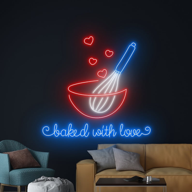 Handmadetneonsign Baked With Love Neon Sign, Baking Cake Wall Art Decor ...